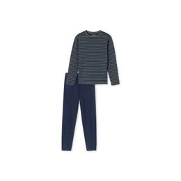 Schlafanzug Schiesser "Pyjama Casual Essentials", Herren, Gr. M, blau (blau, grau), Obermaterial: 100% Baumwolle CO., Homewear-Sets Schlafanzug