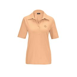 Poloshirt GOLDNER "Kurzgr&ouml;&szlig;e Stretchbequemes Poloshirt", Damen, Gr. 24, orange (melba), Obermaterial: 95% Baumwolle CO. 5% Elasthan EL., Tubular, Shirts Poloshirt, Tonige Kn&ouml;pfe in Perlmuttoptik