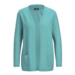 Strickjacke GOLDNER "Kurzgr&ouml;&szlig;e Cardigan in langer offener Form", Damen, Gr. 22, blau (aqua), Obermaterial: 100% Kaschmir WS., figurumspielend, Rippe, Pullover Strickjacke, Aufwendig in Form gestrickt
