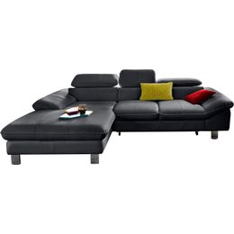 Ecksofa COTTA "Driver L-Form", schwarz, B:268cm H:73cm T:169cm, LEDER BEEFY (ein abgedecktes Spalt-Rindsleder) im Sitz und R&uuml;cken (Korpus in Kunstleder);Luxus-Kunstleder;Kunstleder SOFTLUX;Leder Pampas (echtes Rindsleder), R&uuml;ckseite mit schwarzem Spannstoff bezogen, Sofas, Ecksofa, mit Kopfteilverstellung, wahlweise mit Bettfunktion & Bettkasten