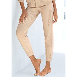 Homewearhose BENCH. LOUNGEWEAR, Damen, Gr. 40/42, N-Gr, beige, angeraute Sweatware, Obermaterial: 95% Baumwolle, 5% Elasthan, unifarben, Hosen Homewearhose, mit Rei&szlig;verschluss Taschen, Loungeanzug