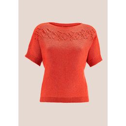 Madeleine Mode Longpullover MADELEINE "Pullover Halbarm-Pullover aus Baumwolle und Leinen", Damen, Gr. 34, orange (blutorange), Obermaterial: 50% Baumwolle CO. 50% Polyacryl PAN., Modern, normal, Pullover Longpullover