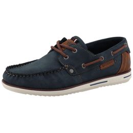 Bootsschuh Mustang Shoes "Orlando", Damen, Gr. 46, navy, Lederimitat, Schuhe Bootsschuh, Schn&uuml;rschuh, Freizeitschuh mit modischen &Ouml;sen und Durchz&uuml;gen