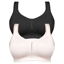 B&uuml;gelloser BH SuSa "2er Pack Entlastungs BH Cremona", Damen, Gr. 95, Cup F, bunt (nude schwarz), Obermaterial: 76% Polyamid PA. 24% Elasthan EL., BHs B&uuml;gelloser BH