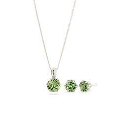 Ohrring und Ketten Set Elli "Schmuckset 925 Sterling Silber, mit Kristallen von Swarovski" Gr. 45, gr&uuml;n, Schmuck_Sets, Damen, 45, Ohrring und Ketten Set