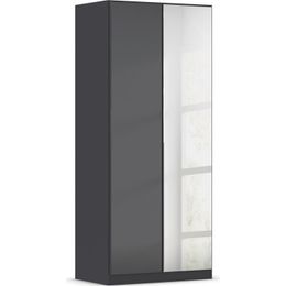 Dreht&uuml;renschrank OTTO HOME "Kleiderschrank Kleiderschr&auml;nke Schrank Garderobe AGORDO mit Glasfront", grau (graumetallic, glas basalt), B:91cm H:210cm T:54cm, Holzwerkstoff, Schr&auml;nke, Dreht&uuml;renschrank, durchdachte Innenausstattung, in 8 Breiten und 2 H&ouml;hen MADE IN GERMANY