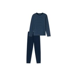 Schlafanzug Schiesser "Pyjama Casual Essentials", Herren, Gr. L, blau (dunkelblau), Obermaterial: 100% Baumwolle CO., Homewear-Sets Schlafanzug