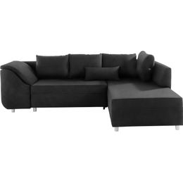 Ecksofa Collection AB "Sally L-Form", schwarz, B:256cm H:87cm T:165cm, Microfaser PRIMABELLE (100% Polyester) / Struktur (80% Polyester, 20% Acryl);Struktur (80% Polyester, 20% Acryl);Kunstleder SOFTLUX / Struktur (80% Polyester, 20% Acryl);Microfaser PRIMABELLE (100% Polyester) / Cord (100% Polyester), Sofas, Ecksofa, mit und ohne Bettfunktion, inklusive loser R&uuml;cken- und Zierkissen