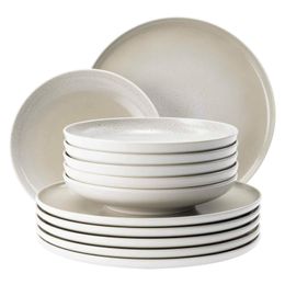 Geschirr-Set Seltmann Weiden "Tafelservice Sento Home 12er Set", beige (aura cream), 12 tlg., Porzellan, Geschirr-Sets, Geschirr-Set
