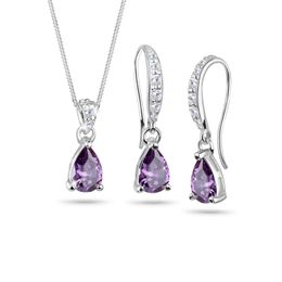 Ohrring und Ketten Set Elli "Schmuckset Ohrh&auml;nger und Anh&auml;nger mit Zirkonia 925 Sterling Silber" Gr. 45, lila (violett), Schmuck_Sets, Damen, Blacklist, Silber 925 (Sterlingsilber), Ohrring und Ketten Set