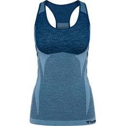 Tanktop Hummel "HMLCLEA SEAMLESS TOP", Damen, Gr. L (40), navy peony, faded denim, Obermaterial: 57% Polyamid, 30% Polyester, 13% Elasthan, Tops Tanktop, dehnbarer Stoff, mit gestricktem Mesh auf der R&uuml;ckseite