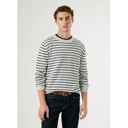 Rundhalspullover Pepe Jeans "ANDRE STRIPES", Herren, Gr. XL, grau (light grau marl), Strick, Obermaterial: 94% Baumwolle, 3% Kaschmir, 3% Wolle, gestreift, regular fit, Rundhals, Rippstrickb&uuml;ndchen, Pullover Rundhalspullover, mit Kaschmir-Anteil, gestreift