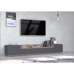 Lowboard OTTO HOME "BOLSENA,TV-Kommode, TV-M&ouml;bel,TV-Bank, 4 F&auml;cher und offenes Ablagefach", anthrazit, eiche wotan matt, B:200cm H:30cm T:35cm, Sideboards, Lowboard, stehend/h&auml;ngend montierbar, Made in Italy, B/T/H: 200 &times; 35 &times; 31,2 cm