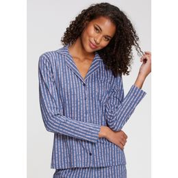 Pyjamaoberteil Vivance Dreams, Damen, Gr. 32/34, blau, rosa, gestreift, Single Jersey, Obermaterial: 50% Baumwolle, 50% Viskose, gestreift, Basic, V-Ausschnitt, Manschette, Shirts Pyjamaoberteil, mit sch&ouml;nem Allover-Muster