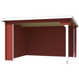 Gartenhaus Lasita Maja "Unterstand/Lounge Buffalo 380", rot (schwedenrot), ohne Dacheindeckung, Holzwerkstoff, Gartenh&auml;user, Gartenhaus, Unterstand / Lounge 28mm, Fundamentmass 3800x2750, Schwedenrot