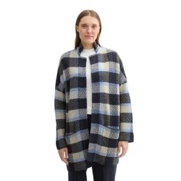 Jacquardstrickjacke Tom Tailor, Damen, Gr. M (38), blau (blau check), Strick, Obermaterial: 59% Polyacryl, 26% Polyamid, 15% Wolle, kariert, bequem ca. Mitte Oberschenkel, Rundhals, Strickjacken Jacquardstrickjacke, im Karo-Design und ohne Verschluss