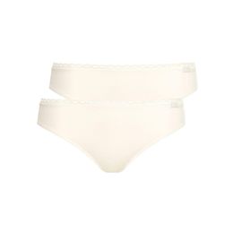 Slip LISCA "2er Pack Damen Slip Ines", Damen, Gr. 40, beige (cream), Spitze, Obermaterial: 95% Baumwolle CO. 5% Elasthan EL., Unterhosen Slip