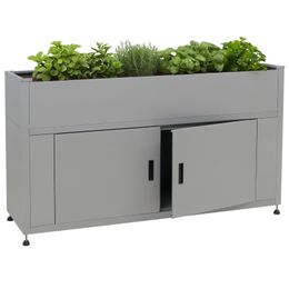 Hochbeet MCW-O85, Metallhochbeet Blumenkasten Pflanzk&uuml;bel Stauraum, Metall 47kg 91x161x51cm ~ grau