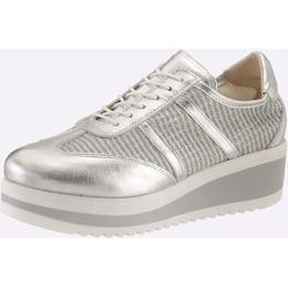 Schn&uuml;rschuh Heine, Damen, Gr. 35, silber (silberfarben), Leder, Synthetik, Textil, Schuhe Schn&uuml;rschuh