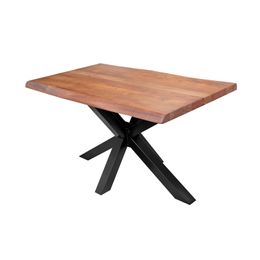 Baumkantentisch CALI B-Ware / Akazie nussbaumfarben / 140x80 / Spider-Gestell Schwarz