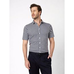 Kurzarmhemd DESOTO "Casual Kent 1/2", Damen, Gr. XL, N-Gr, dunkelblau stripes, Jersey, Obermaterial: 100% Baumwolle, slim fit normal, Hemden Kurzarmhemd, Jerseyhemd, slim fit, Kentkragen, b&uuml;gelfrei