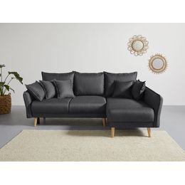 Ecksofa Home Affaire "Granbo L-Form", grau (anthrazit), B:240cm H:95cm T:170cm, 100% Polyester, Sofas, Ecksofa, incl. Bettfunktion und Bettkasten, Federkern-Polsterung, Seitentasche