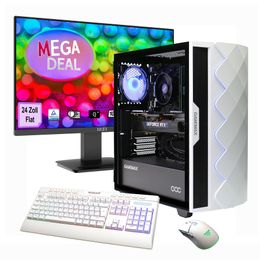 GAMEMAX Gaming-PC-Komplettsystem "MegaDeal Diamond WT 2701 AMD Ryzen 7 5700X RTX 5060 16GB 1TB SSD", Energieeffizienz: E, wei&szlig;, Microsoft Windows 11 Home (64 Bit), 16 GB RAM 1.000 GB SSD, Computer_Komplettsysteme, Windows 11 + MSI PRO MP2412DE Monitor 60cm (24"), Gaming-PC-Komplettsystem