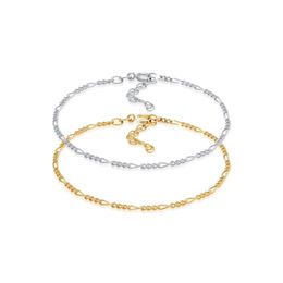 Armketten Set Elli "Armband Figaro Basic Bi-Color 2er Set 925 Sterling Silber" Gr. 160, silber, Armb&auml;nder, Damen, Silber 925 (Sterlingsilber), Armketten Set