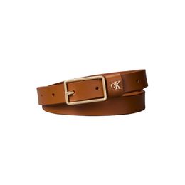 Lederg&uuml;rtel Calvin Klein "SQUARE BUCKLE CK LOOP 25MM", Damen, Gr. 85, argan oil, antique light gold, Rindsleder, unifarben, G&uuml;rtel Lederg&uuml;rtel, Gr&ouml;&szlig;enverstellbar