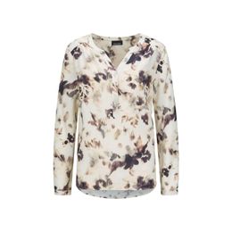 Schlupfbluse GOLDNER "Kurzgr&ouml;&szlig;e Florale Druckbluse mit V-Ausschnitt", Damen, Gr. 22, beige (beige, gemustert), Obermaterial: 100% Viskose CV., Modisch, normales B&uuml;ndchen, Blusen Schlupfbluse, Knopfleiste