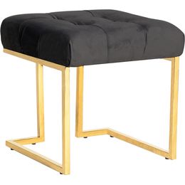 Polsterhocker Kayoom "Hocker Rarity 125, Edler Touch durch goldenes Gestell", schwarz, B:48cm H:48cm T:48cm, Bezug: 100% Polyester (Samt) Gestell: Edelstahl, Hocker, Polsterhocker, eckig, samtweich, gesteppt, mit Zierkn&ouml;pfen, Edelstahlgestell