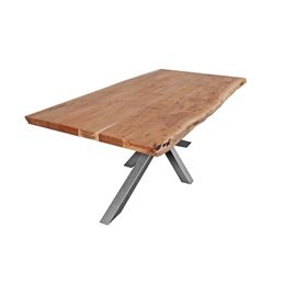 Baumkantentisch CALI B-Ware / Akazie naturfarben / 240x100 / Spider-Gestell Silber