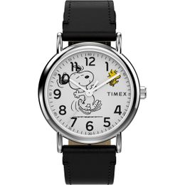 Quarzuhr Timex "Timex x PEANUTS Timex WEEKENDER", schwarz, Armbanduhren, Damen, Quarzuhr, Armbanduhr, Damenuhr, Lederarmband, analog