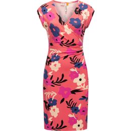 Etuikleid Ragwear "Sommerkleid Crupi Print", Damen, Gr. L, N-Gr, rot (coral), Obermaterial: 95% Viskose CV. 5% Elasthan EL., Kleider Etuikleid