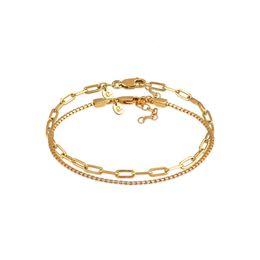 Armketten Set Elli Premium "Armband Glieder Grob Rund Oval Basic (2 tlg.) 925 Silber" Gr. 160, gold, Armb&auml;nder, Damen, Silber 925 (Sterlingsilber), Armketten Set