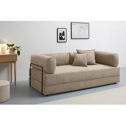 Schlafsofa HOMSY BY ANA JOHNSON "Folda, Dauerschl&auml;fer, Breite 206 cm, Liegefl&auml;che 181x198 cm", beigebraun, B:206cm H:72cm T:94cm, Sofas, Schlafsofa, mit Bett-/Schlaffunktion, inkl. 1x Zierkissen, Tonnentaschenfederkern