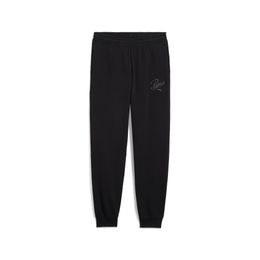 Trainingshose Puma "ESS SCRIPT SWEATPANTS TR G", M&auml;dchen, Gr. 164, N-Gr, schwarz (Puma schwarz), Sweatware, Obermaterial: 68% Baumwolle, 32% Polyester, bedruckt, regular fit normal, Hosen Trainingshose, sportlicher Stil, f&uuml;r Jugendliche, mit Eingrifftaschen, Regular Fit