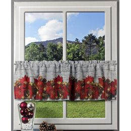 Querbehang "Weihnachtsstern", bunt (rot, mehrfarbig, grau), B:120cm H:30cm, Organza, Polyester, HOSSNER - ART OF HOME DECO, Gardinen, Querbehang, Hintergrund in Holzoptik