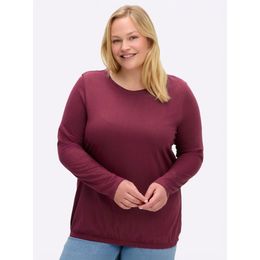 Rundhalsshirt sheego "Shirt", Damen, Gr. 56/58, bordeaux, burgund, 50% Baumwolle, 50% Modal, unifarben, Rundhals, Shirts Rundhalsshirt