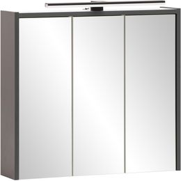 Spiegelschrank Schildmeyer "Palermo, Breite 65 cm", grau (anthrazit), B:65cm H:62,7cm T:16cm, FSC-zertifizierter Holzwerkstoff, Schr&auml;nke, Spiegelschrank, Mit LED-Leuchte und Steckdose, Metallbeschl&auml;ge, Glaseinlegeb&ouml;den