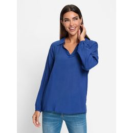 Schlupfbluse Heine, Damen, Gr. 48, blau (royalblau), 100% Modal, unifarben, V-Ausschnitt, Blusen Schlupfbluse
