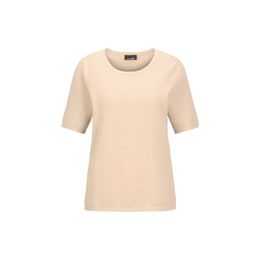Rundhalspullover GOLDNER "Kurzgr&ouml;&szlig;e Halbarm Strickshirt mit Rundhals", Damen, Gr. 22, beige, Obermaterial: 100% Baumwolle CO., Modisch, Pullover Rundhalspullover, Rundhalsausschnitt