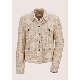 Madeleine Mode Jerseyblazer MADELEINE "Blazer Glanzvoller Kurzblazer", Damen, Gr. 42, beige (beige, goldfarben), Obermaterial: 75% Polyester PES. 20% Wolle WO. 5% Polyacryl PAN., Modern, normal, Blazer Jerseyblazer
