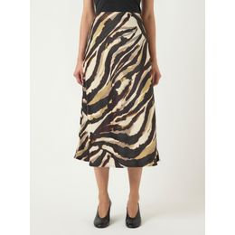 Midirock Y.A.S "YASPELLA HW MIDI SKIRT S. NOOS", Damen, Gr. L (40), beige (sandshell aop:zebra print), Web, Obermaterial: 97% Polyester, 3% Elasthan, bedruckt, regular fit wadenlang, R&ouml;cke Midirock