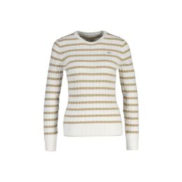 Sweater Gant "Strickpullover STRETCH COTTON CABLE STRIPE C-NECK", Damen, Gr. S, beige (wei&szlig;, beige), Obermaterial: 88% Baumwolle CO. 10% Polyamid PA. 2% Elasthan EL., Sweatshirts Sweater