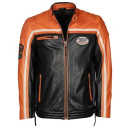 Lederjacke Mustang "Lederjacke Gunner", Herren, Gr. 50, schwarz (schwarz orange), Obermaterial: 100% Lammnappaleder LANA. Futter: 100% Baumwolle CO., Jacken Lederjacke