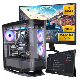 Cougar Gaming-PC-Komplettsystem "FV270 BK SET2662 Intel Core Ultra 5 245KF RTX 5060Ti 32GB DDR5 1TB SSD", Energieeffizienz: F, schwarz, Microsoft Windows 11 Home (64 Bit), 32 GB RAM 1.000 GB SSD, Computer_Komplettsysteme, Windows 11, DDR5 RAM + AOC 32" Curved Gaming-Monitor + AOC 16" Monitor, Gaming-PC-Komplettsystem