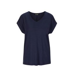 Kurzarmshirt GOLDNER "Uni leichtes Shirt Viertelarm", Damen, Gr. 48, blau (marine), Obermaterial: 94% Viskose CV. 6% Elasthan EL., Basic, figurumspielend, mit Aufschlag, Shirts Kurzarmshirt, kleiner Aufschlag am Armabschluss