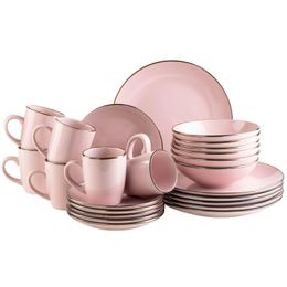 M&auml;ser Kombiservice M&Auml;SER "Metallic Rim", rosa, 24, Geschirr-Sets, Kombiservice