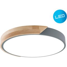 N&auml;ve N&Auml;VE LED Deckenleuchte "Borneo", grau, 1, &Oslash; 31cm H: 5cm, 1 Stk., Leuchten, rund, LED, Rand teils grau/teils Eichenholz, Lichtfarbe warmwei&szlig;, LED Deckenleuchte